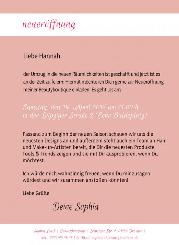 Einladung zur Geschäftseröffnung schreiben: Beispiele & Muster